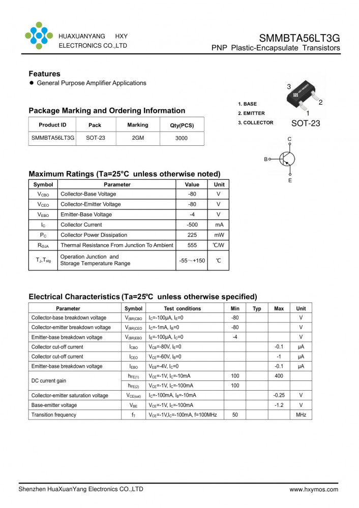 SMMBTA56LT3G-HXY datasheet page 1