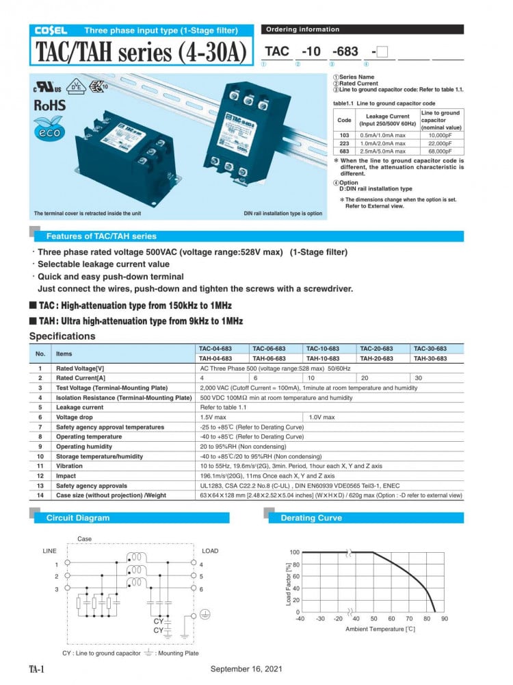 COSEL TAH-30-683 datasheet page 1