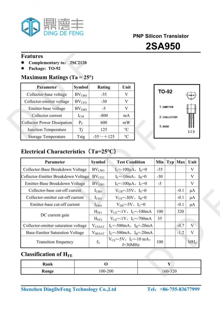 2SA950 technical document page