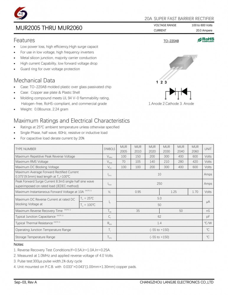 MUR2060 datasheet page 1