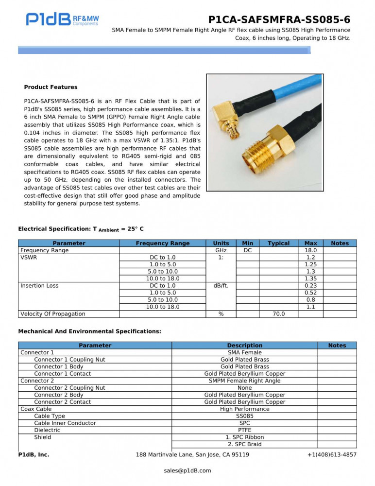 P1CA-SAFSMFRA-SS085-6 technical document page 1