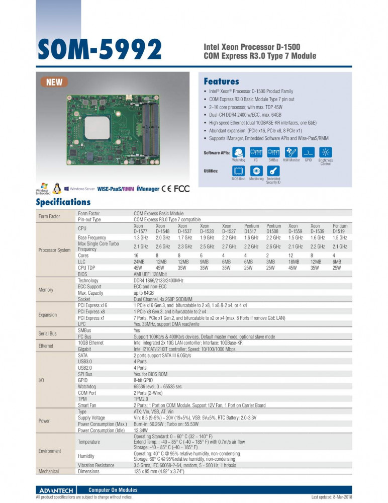 ADVANTECH SOM-5992 technical document page 1