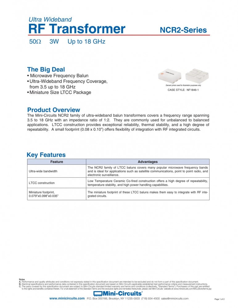 Mini-Circuits NCR2-113+ datasheet page 1