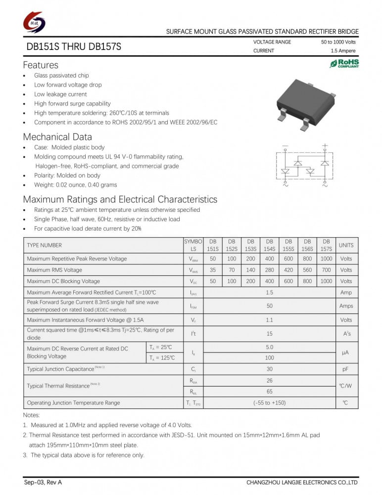 DB157S datasheet page 1
