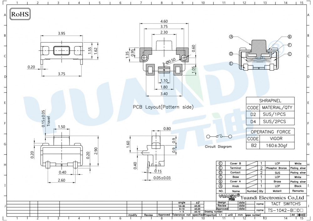 TS-1042-B2D4 product drawing and construction information