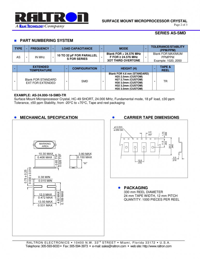 Raltron AS-SMD series datasheet page 2
