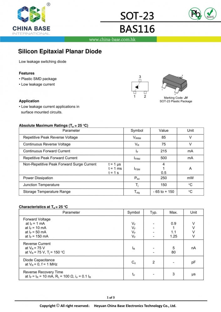 BAS116 datasheet page 1