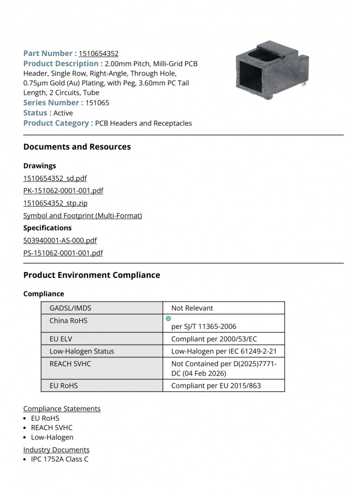 Molex Milli-Grid product specification page 1