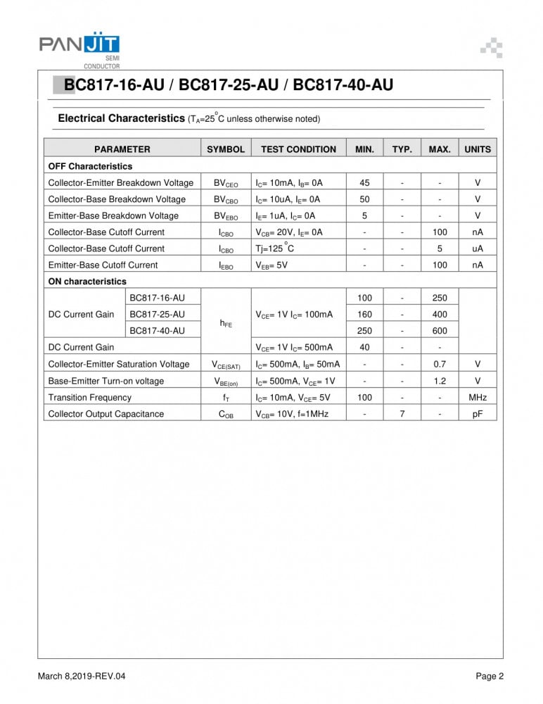PANJIT BC817-40-AU datasheet page 2