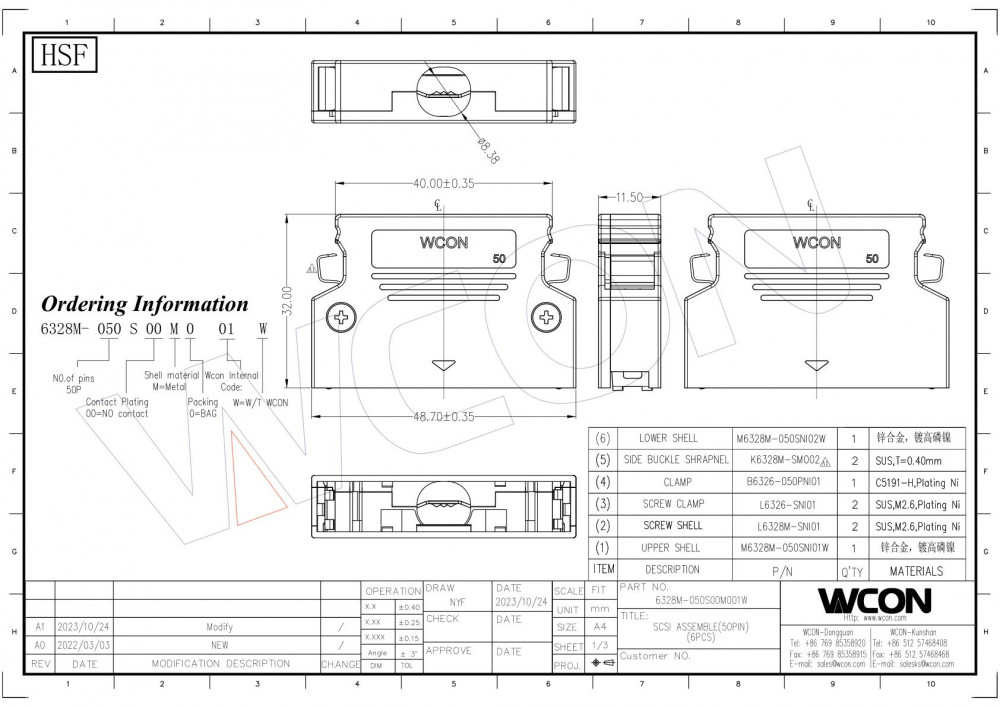 Wcon 6328M-050S00M001W technical drawing, page 1