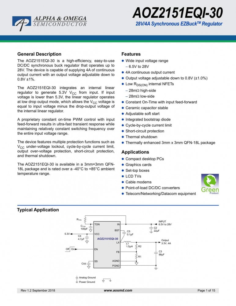 AOZ2151EQI-30 datasheet page 1
