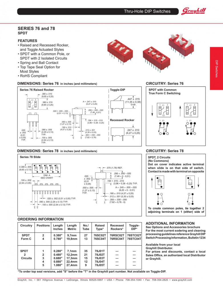 Grayhill Series 76 and 78 switch documentation page