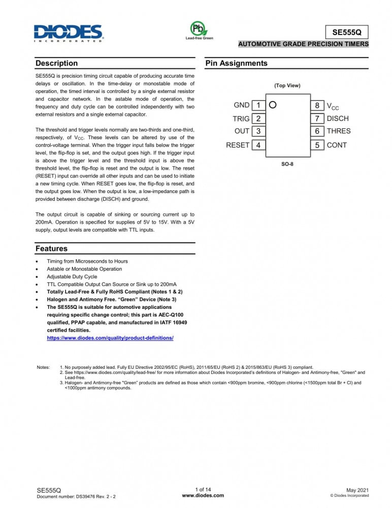 SE555QS-13 datasheet page 1