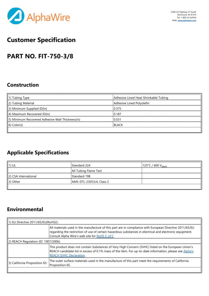Alpha Wire F7503/8 BK103 specification page 1