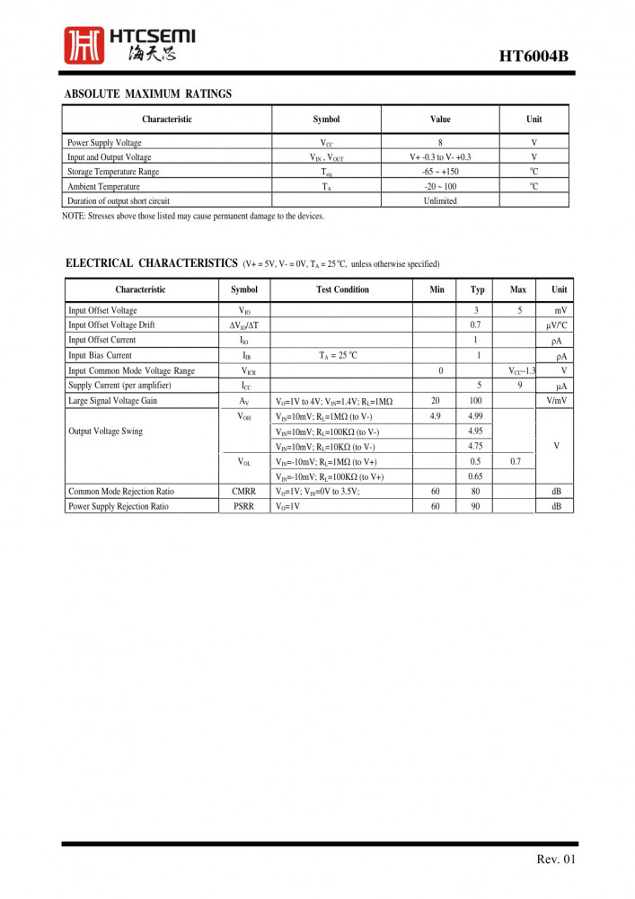 HT6004BRZ datasheet page 2