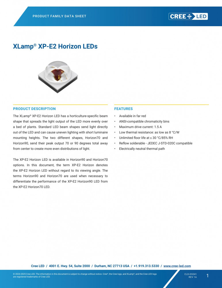 XP-E2 Horizon LED datasheet page 1