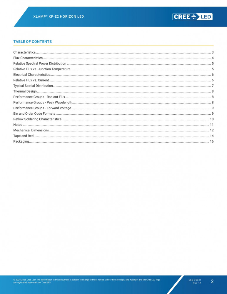 XP-E2 Horizon LED datasheet page 2