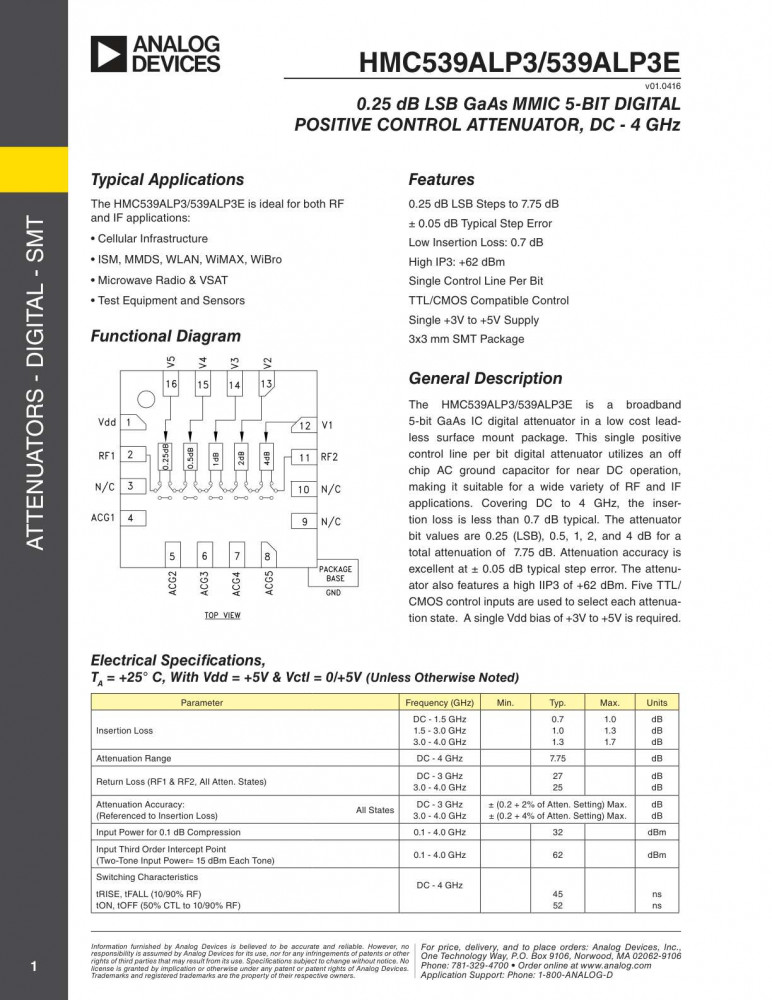HMC539ALP3E datasheet page 1