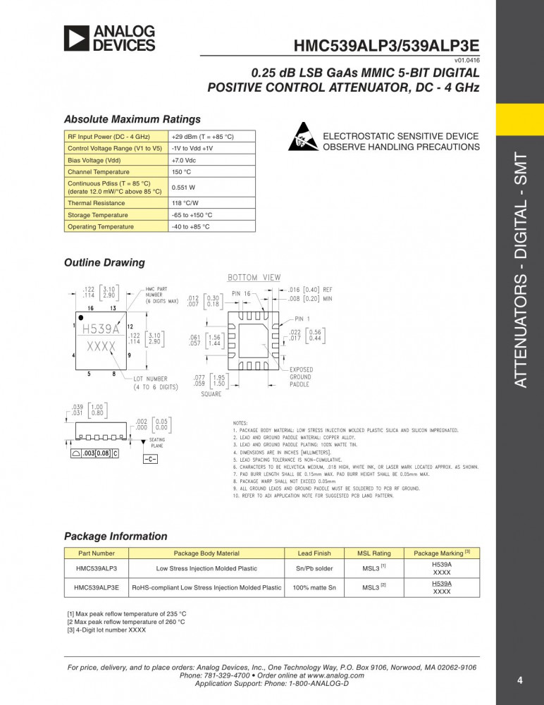 HMC539ALP3E datasheet page 4