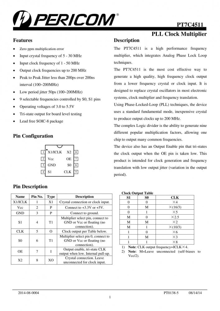 PT7C4511WEX datasheet page 1