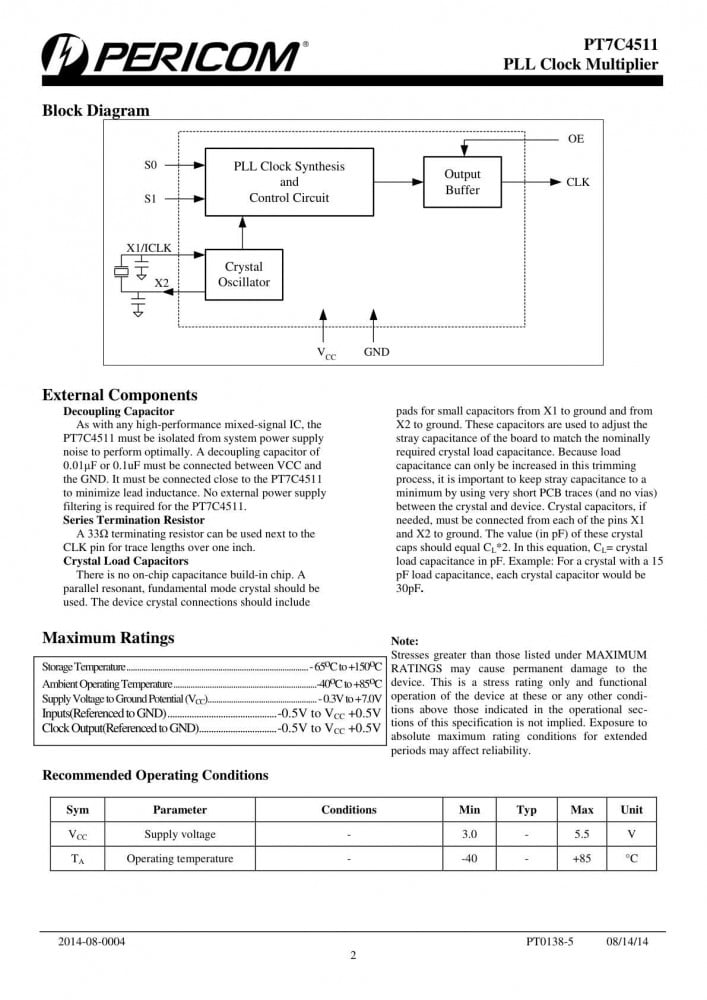 PT7C4511WEX datasheet page 2