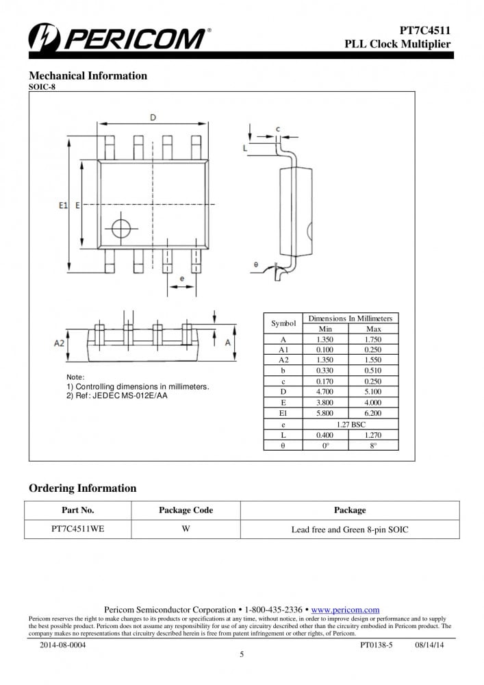 PT7C4511WEX datasheet page 5