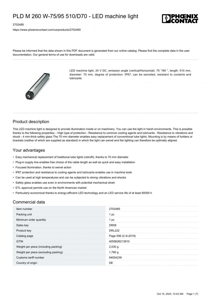 Phoenix Contact 2702485 technical document page 1