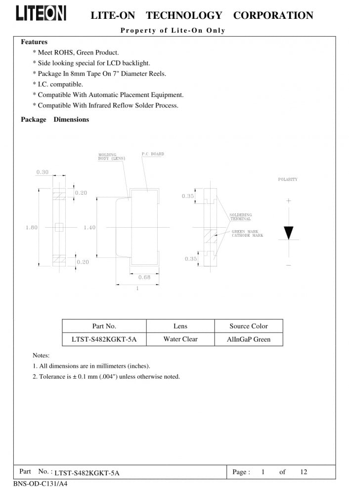 LTST-S482KGKT-5A datasheet page 1
