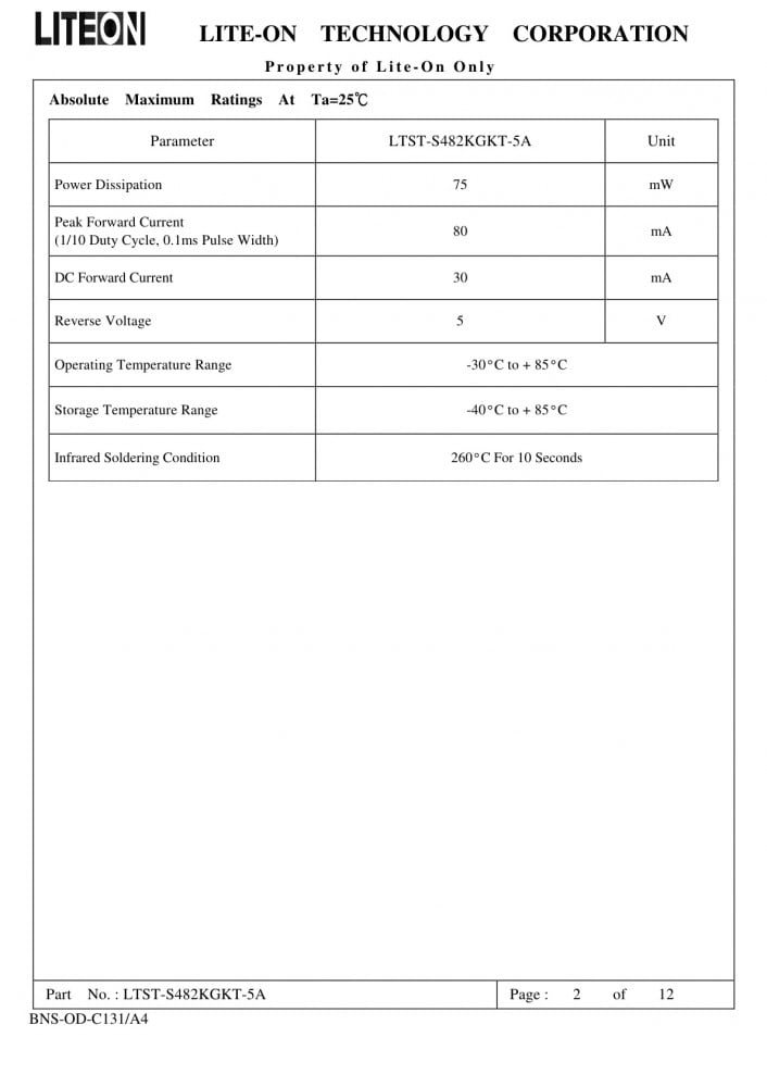 LTST-S482KGKT-5A datasheet page 2