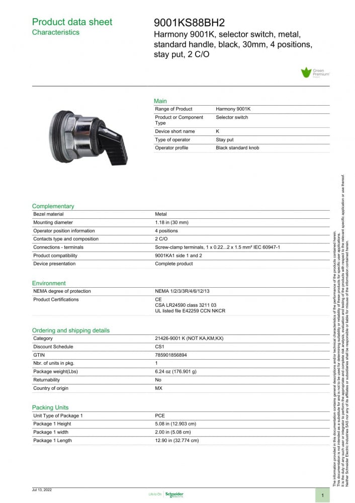 9001KS88BH2 technical document page 1