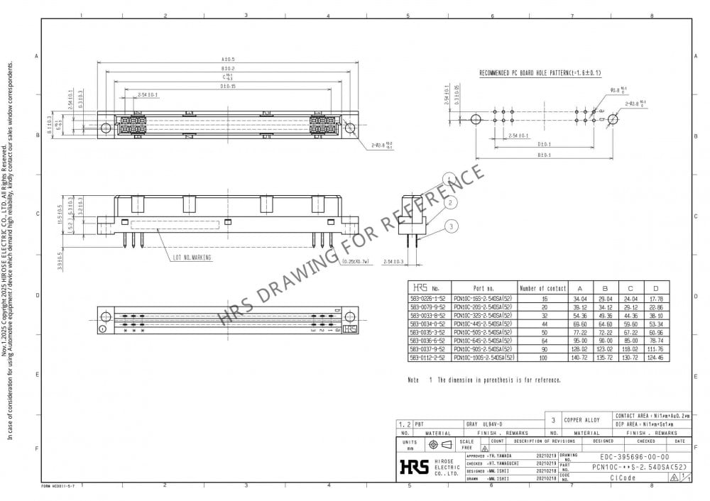 HRS PCN10C-50S-2.54DSA(52) technical drawing preview