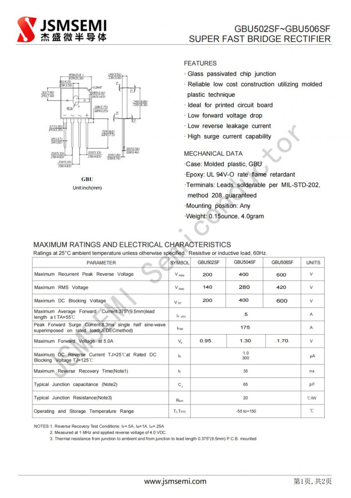 GBU504SF datasheet page 1