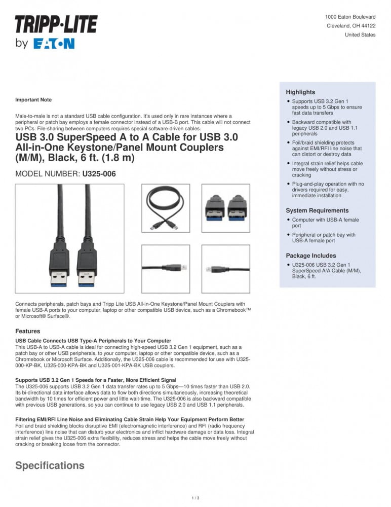 U325-006 technical document page 1