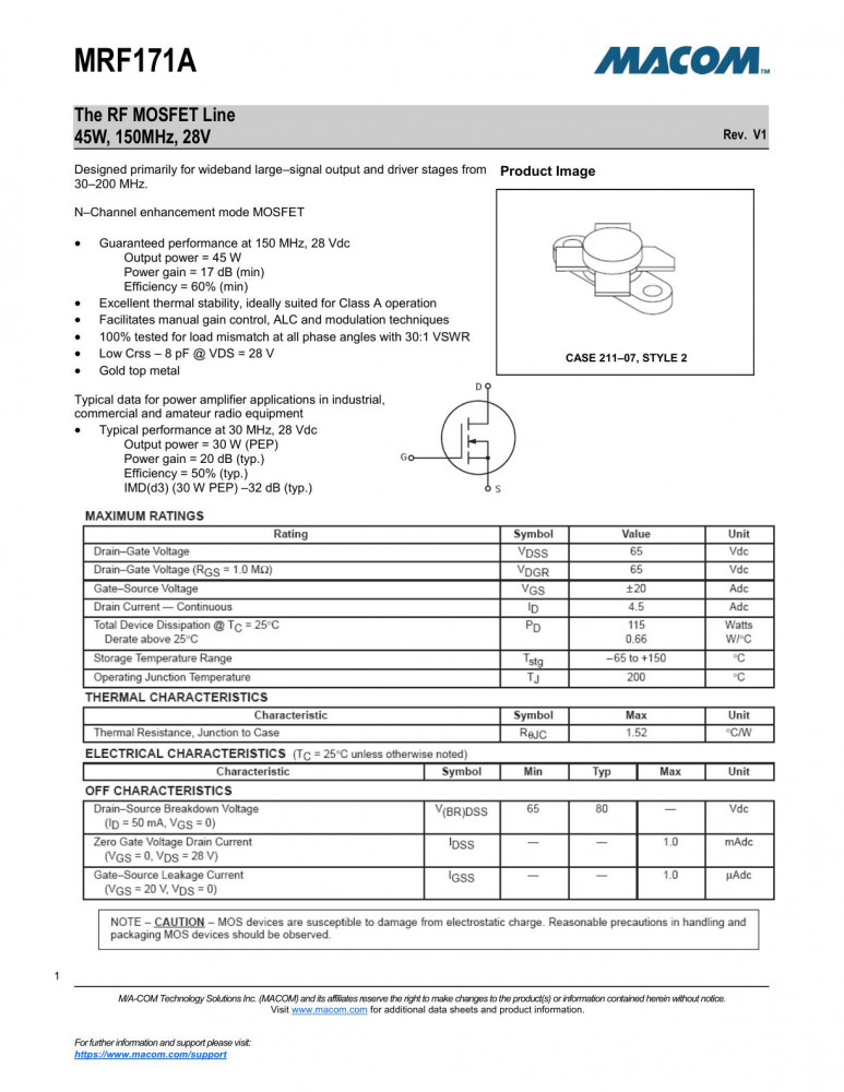 MRF171A document page 1