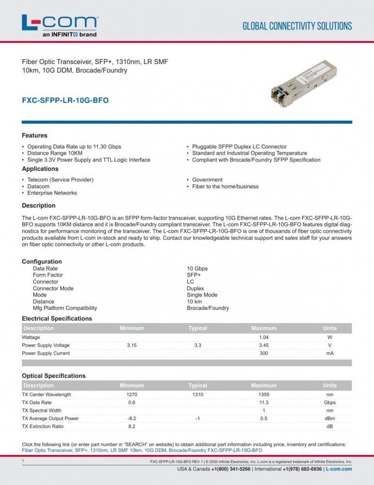 FXC-SFPP-LR-10G-BFO datasheet page 1