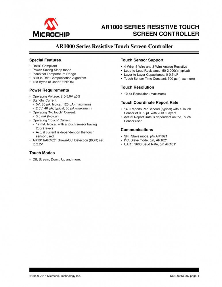 AR1000 series technical document page 1