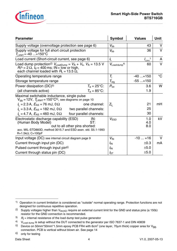 BTS716GBXUMA1 datasheet page 4
