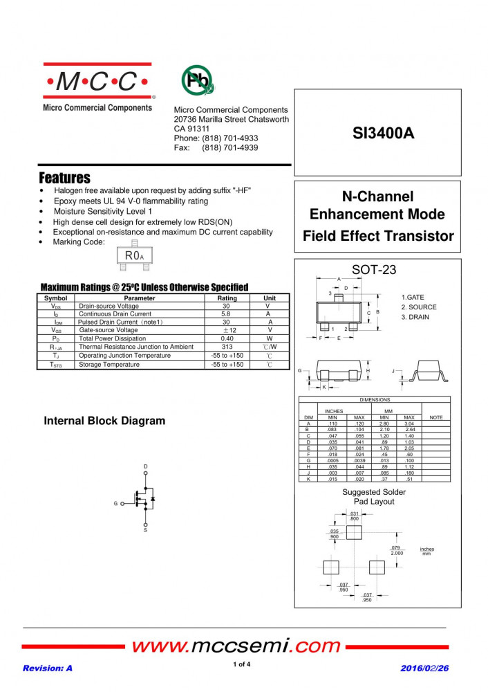SI3400A-TP datasheet page 1