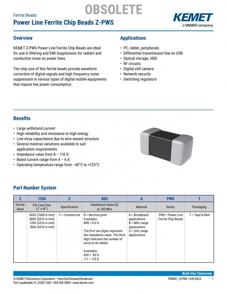 KEMET Z-PWS datasheet page 1