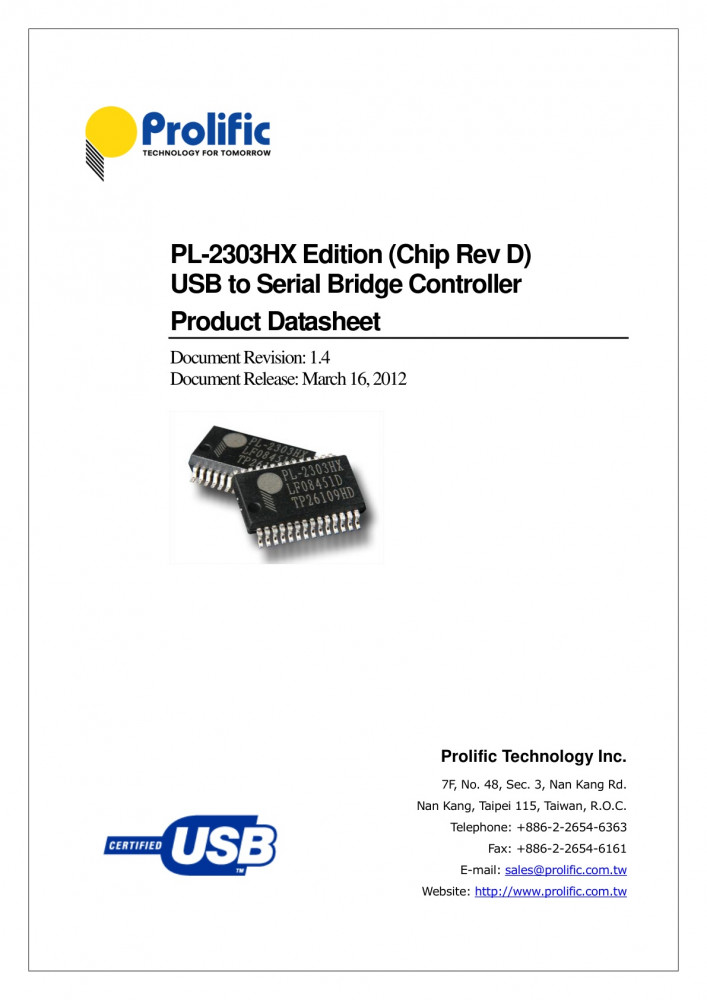 PL2303HXD datasheet page 1