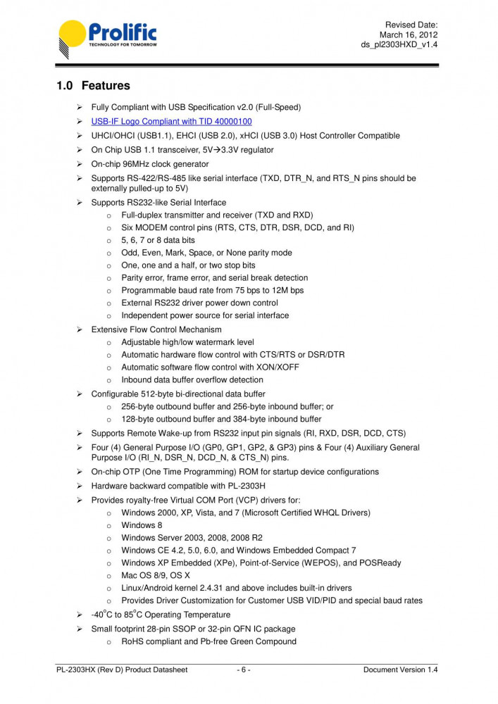 PL2303HXD datasheet page 6