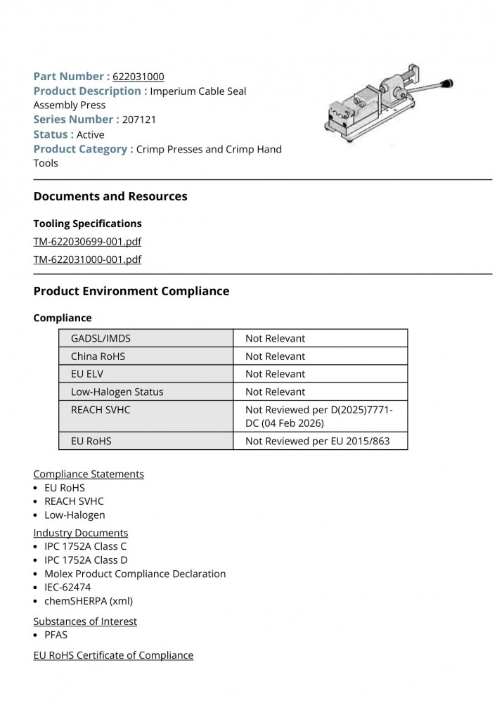 MOLEX 622031000 tooling document, page 1