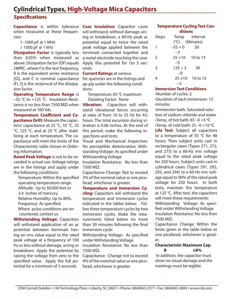 CDE cylindrical high-voltage mica capacitor datasheet page 10