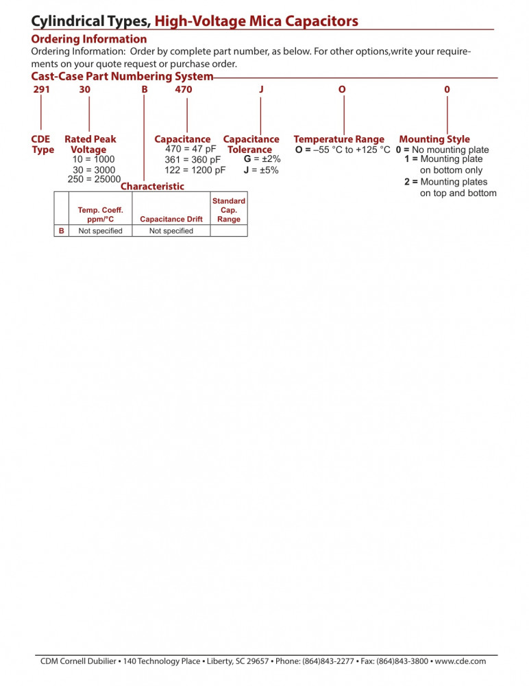CDE cylindrical high-voltage mica capacitor datasheet page 6