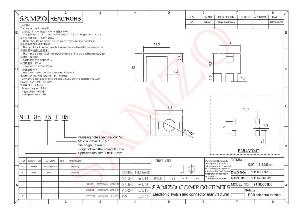 SAMZO 9118535TD5 technical drawing