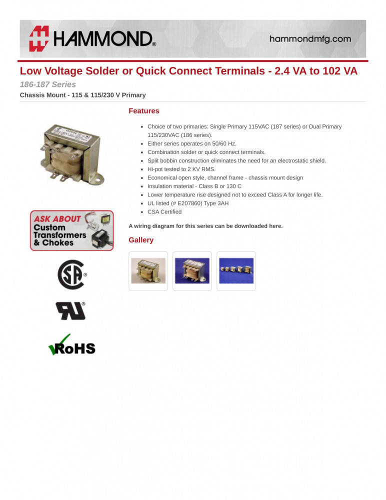 186 Series transformer technical document page 1
