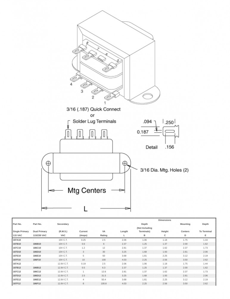 186 Series transformer technical document page 2