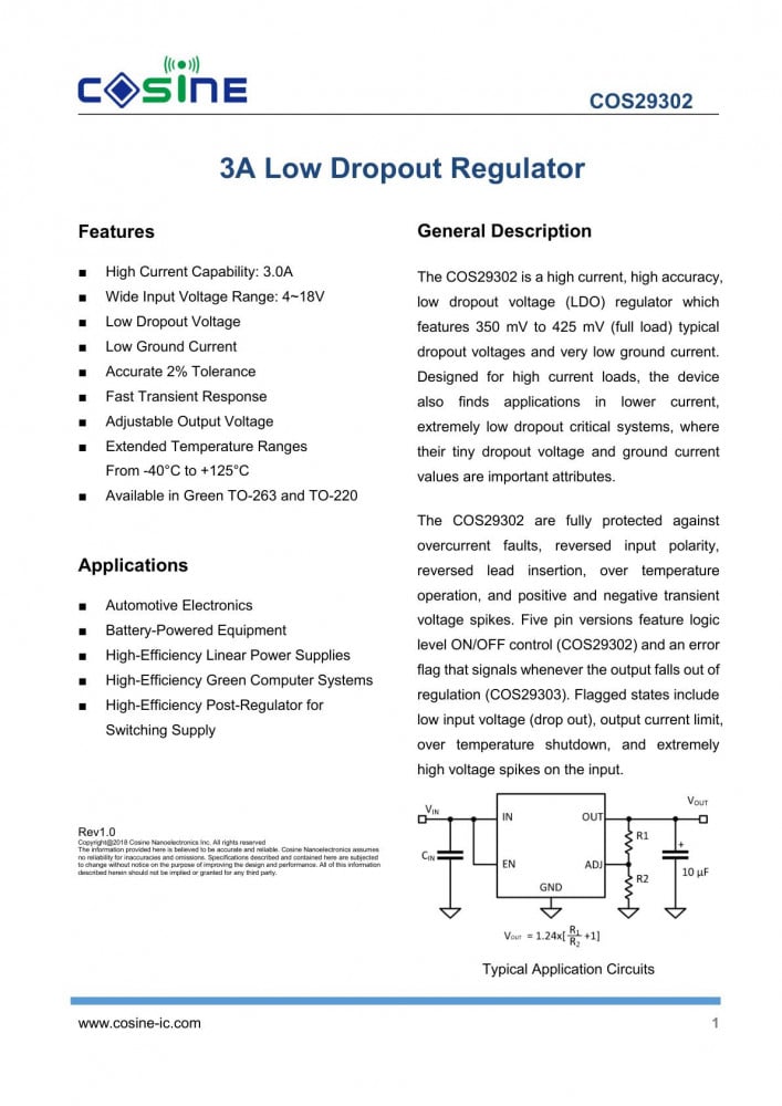 COS29302 datasheet page 1