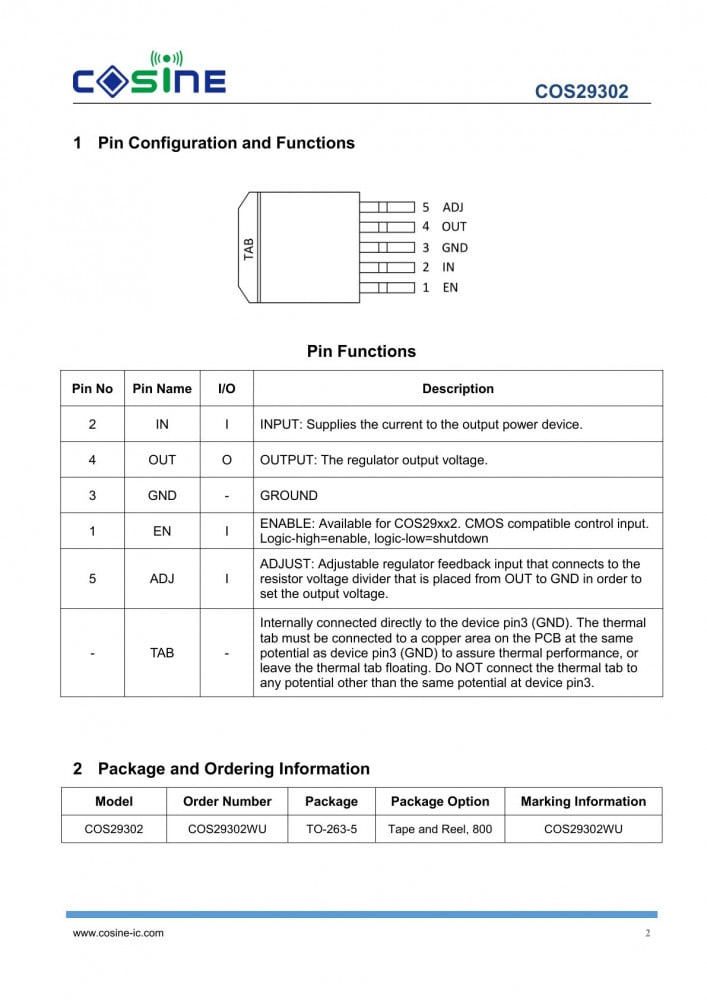 COS29302 datasheet page 2