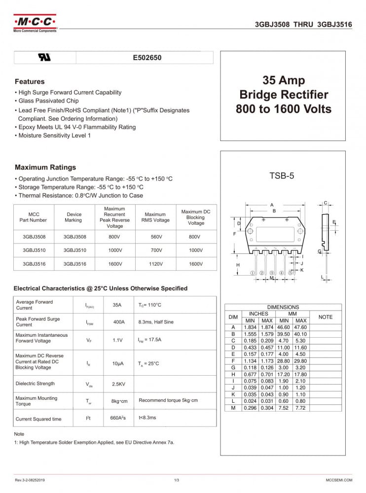 3GBJ3516-BP datasheet page 1